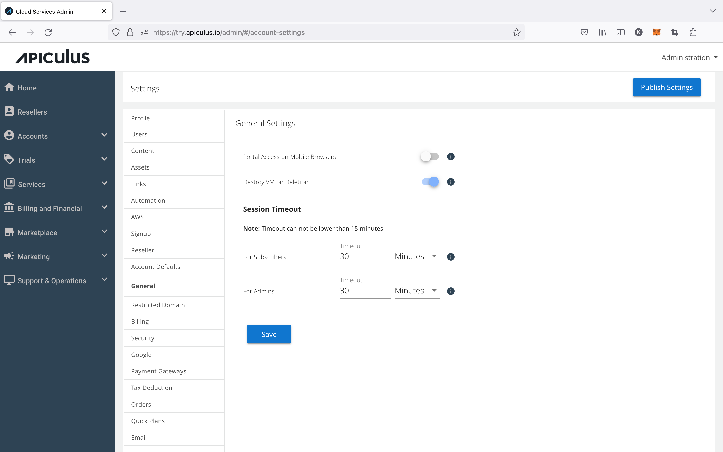General Platform Settings – Apiculus