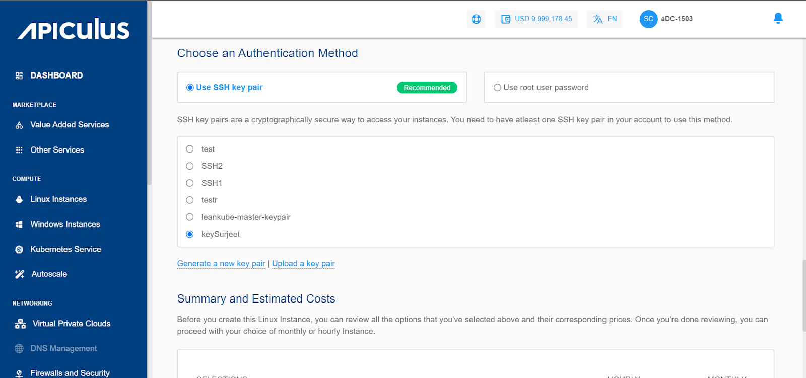Creating Linux Instances – Apiculus